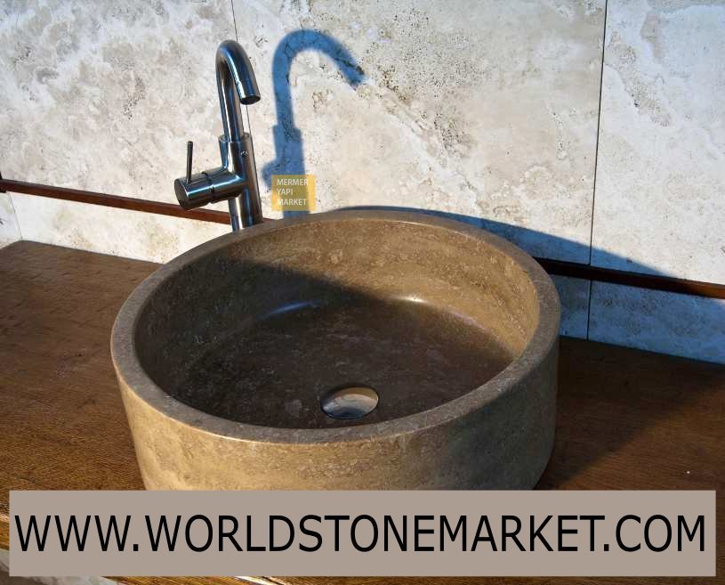 Cylinder Noce Travertine Wash Basin - World Stone Market